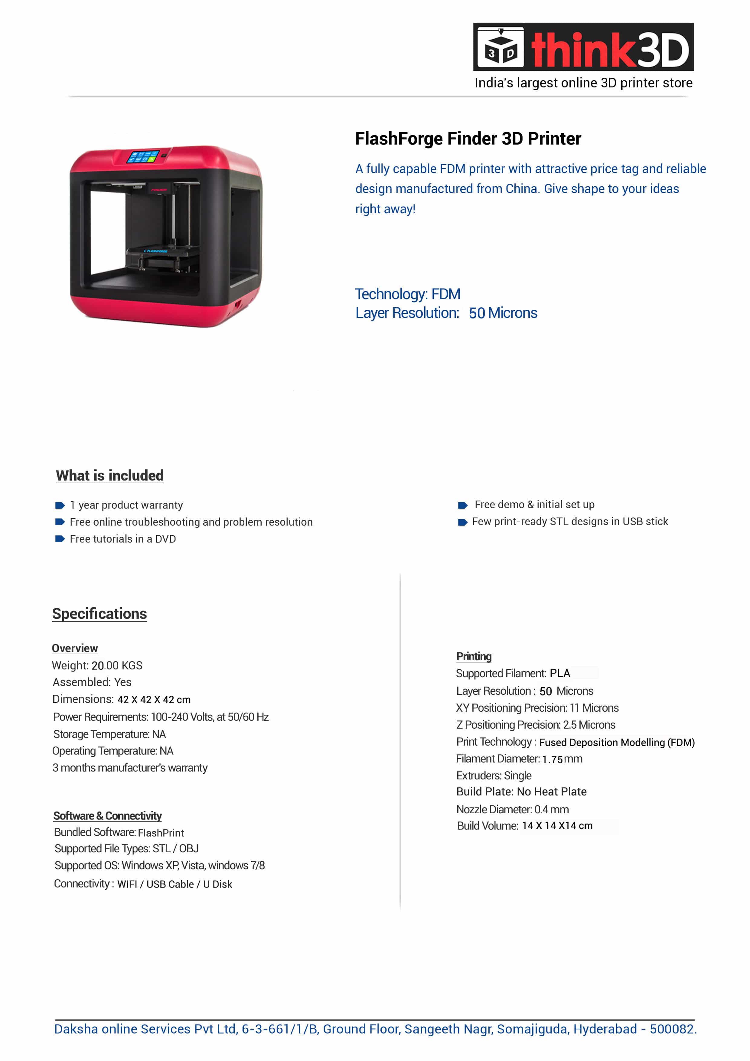 Buy FlashForge Finder 3D printer in India | think3D